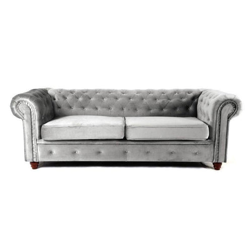 Chesterfield 3+2 Sofa Set Silver Grey Velvet